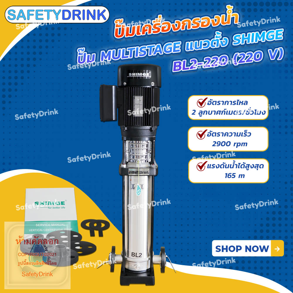 ปั๊ม MULTISTAGE แนวตั้ง SHIMGE BL2 2-220 3 HP (220V) ** - ศูนย์รวมเครื่องกรองน้ำ ไส้กรองน้ำ สาร ...